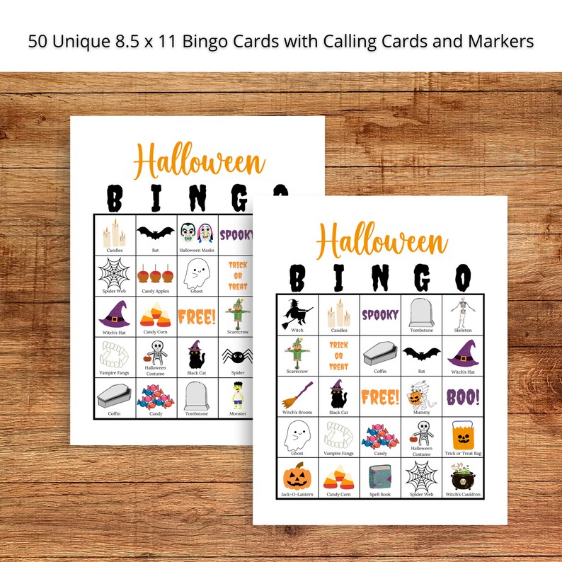 Halloween Bingo, Printable Halloween Bingo Game, 50 Halloween Bingo ...