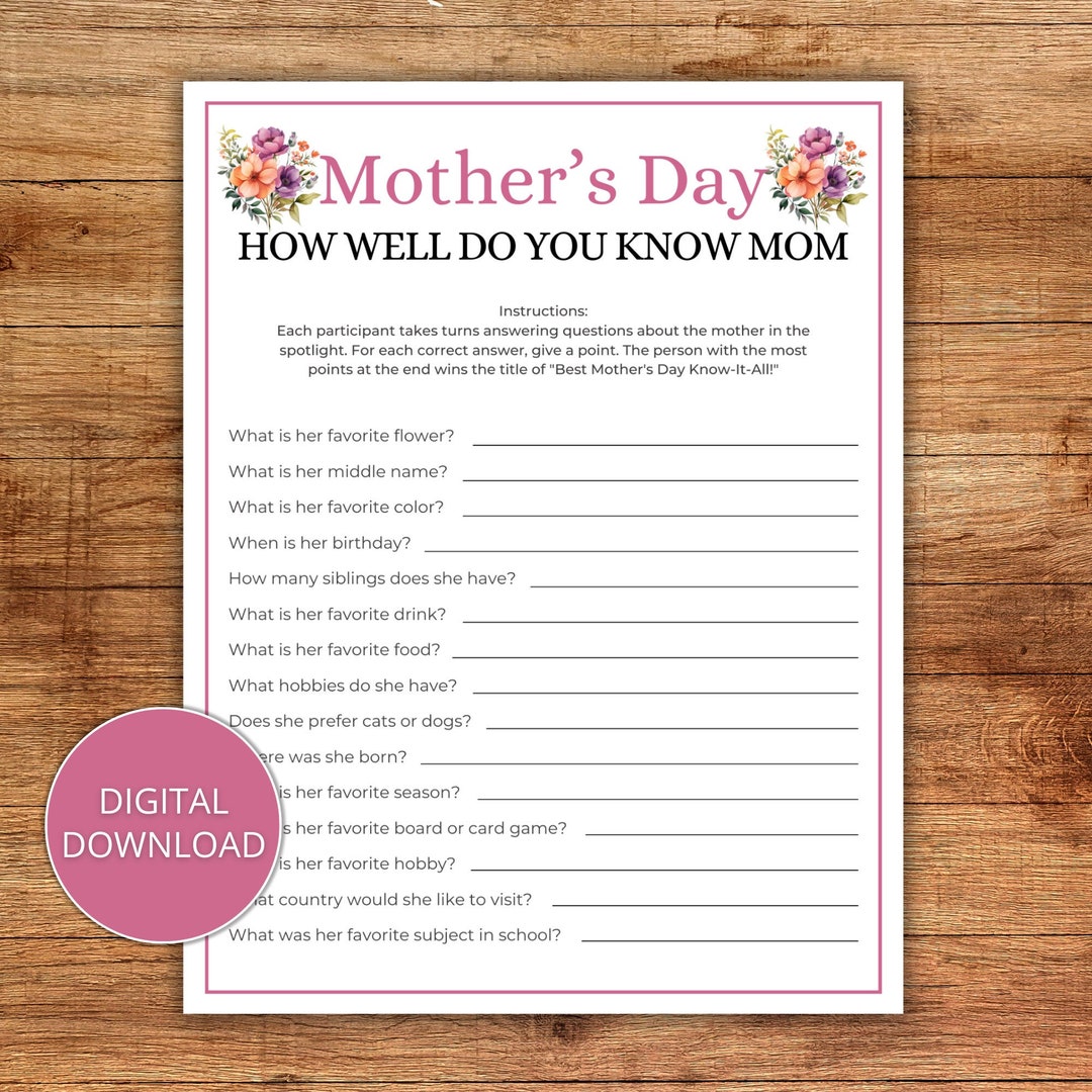 How Well Do You Know Mom, Who Knows Mom the Best, Mother's Day Game ...