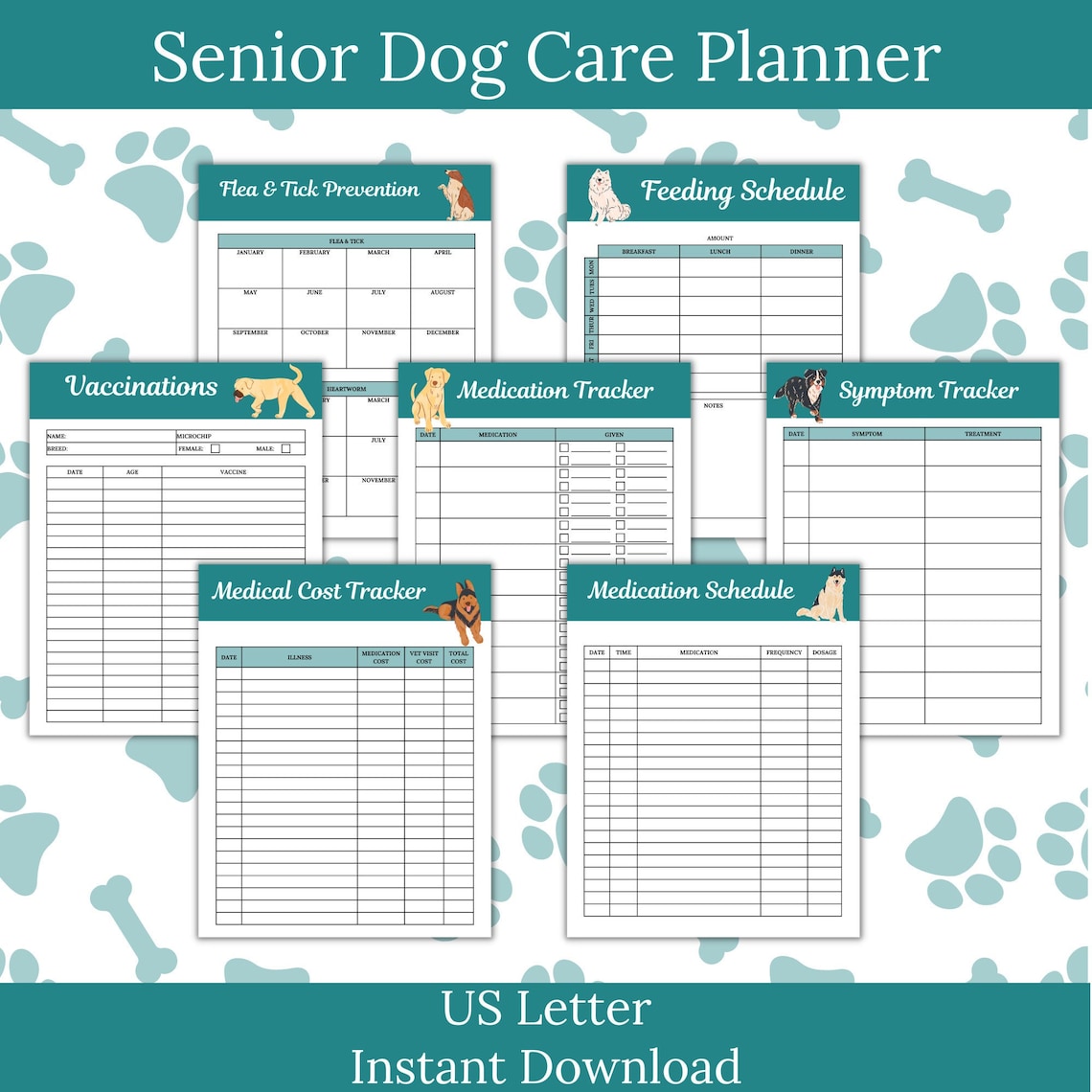 Senior Dog Care Planner, Dog Medical Tracker, Printable Adult Dog Care ...