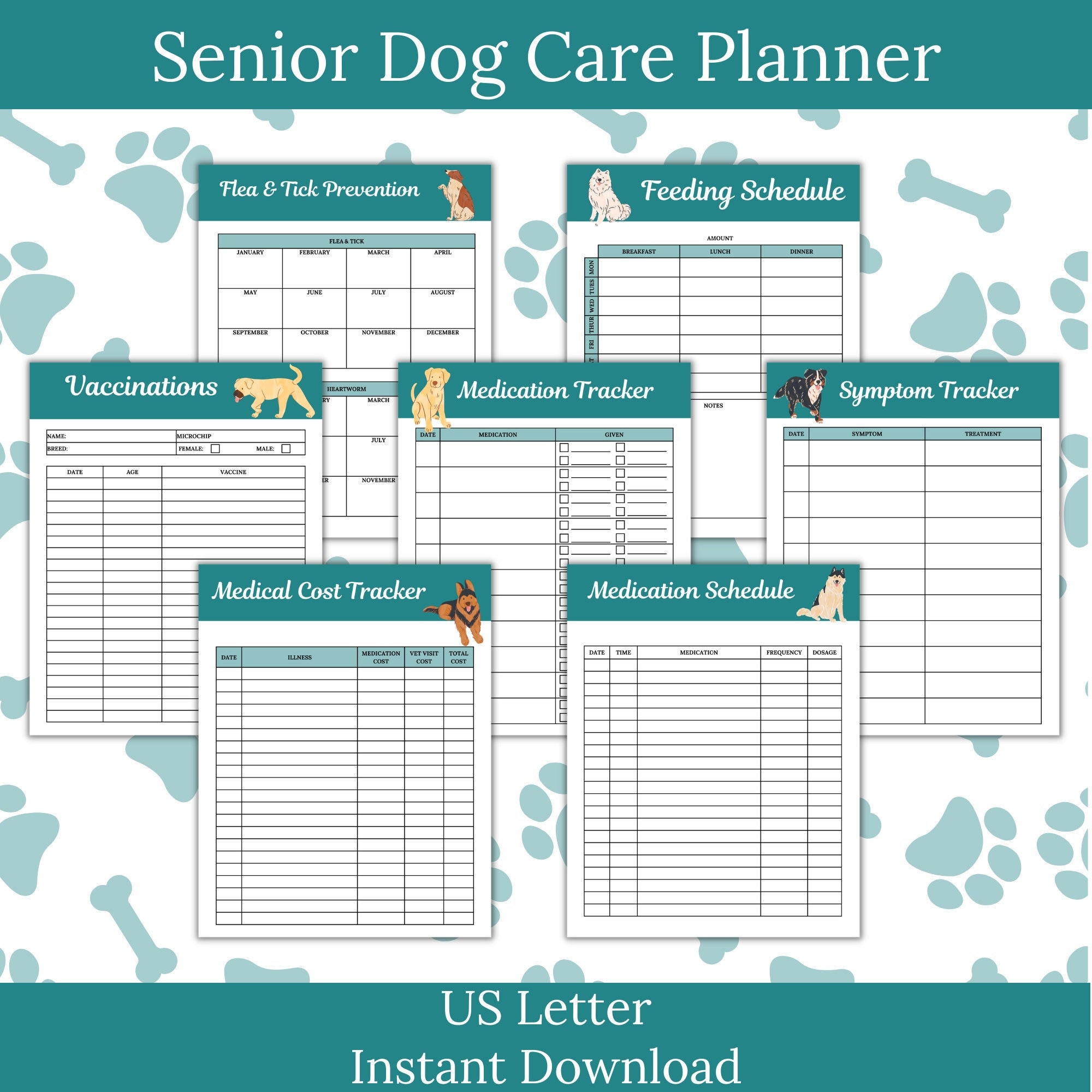 Senior Dog Care Planner, Dog Medical Tracker, Printable Adult Dog Care ...
