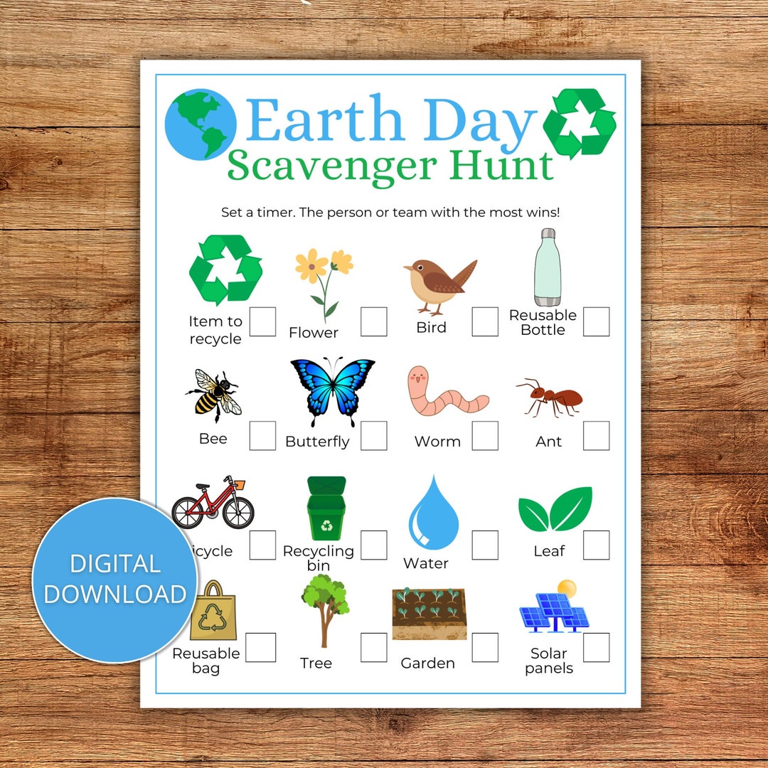 Earth Day Scavenger Hunt, Earth Day Printable Game, Earth Day Activity ...