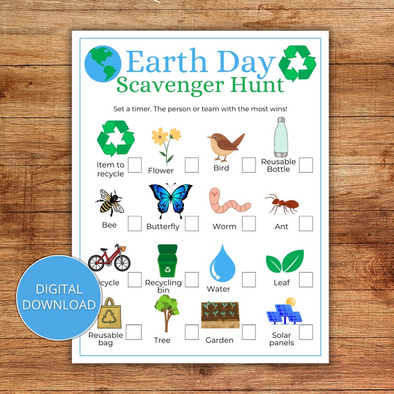 Earth Day Scavenger Hunt, Earth Day Printable Game, Earth Day Activity ...