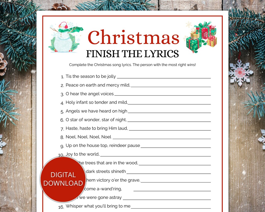 Christmas Finish the Lyrics, Christmas Party Game, Christmas Printable ...
