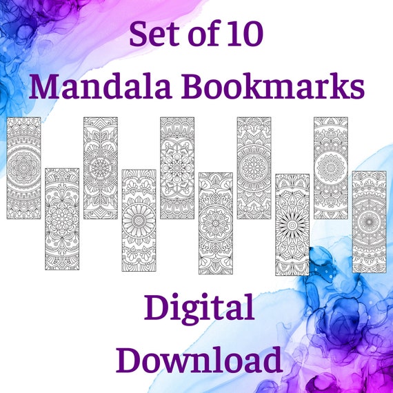 Set of 10 Mandala Bookmarks Coloring Bookmarks Digital | Etsy