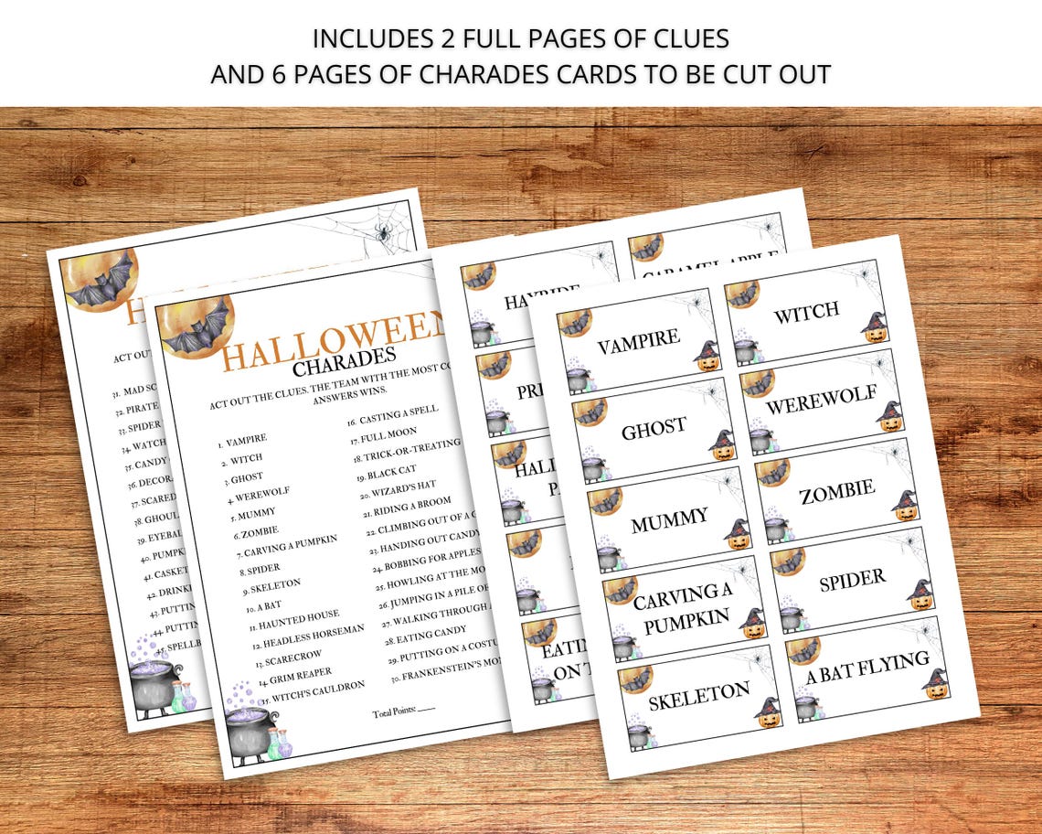 Halloween Charades, Halloween Party Game, Halloween Group Game ...