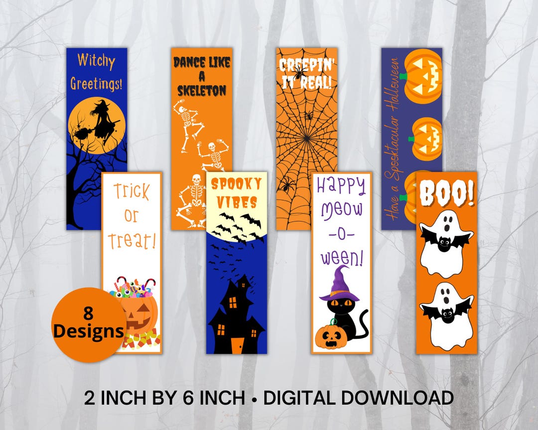 Set of 8 Halloween Bookmarks, Spooky Bookmarks, Digital Bookmarks to ...