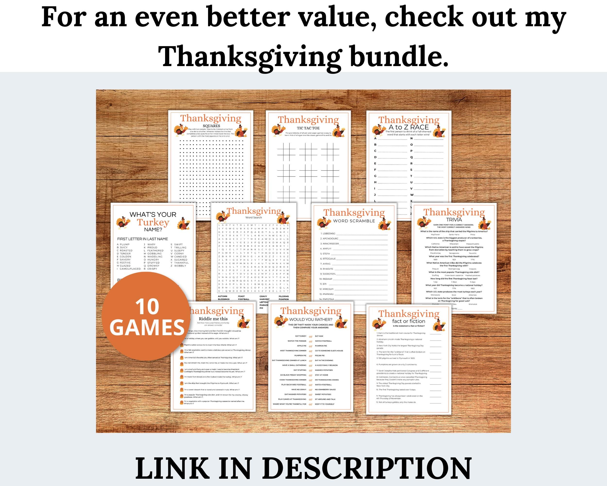 Thanksgiving Trivia Game, Thanksgiving Games for Family, Fun ...