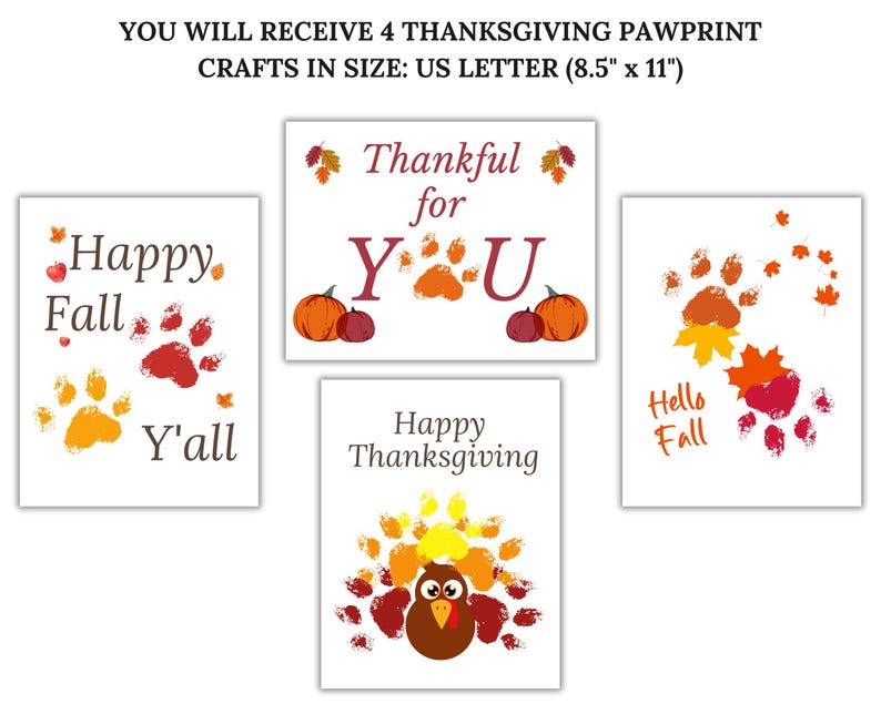 Thanksgiving Pawprint Art, Thanksgiving Pawprint Craft Bundle, Dog Mom ...