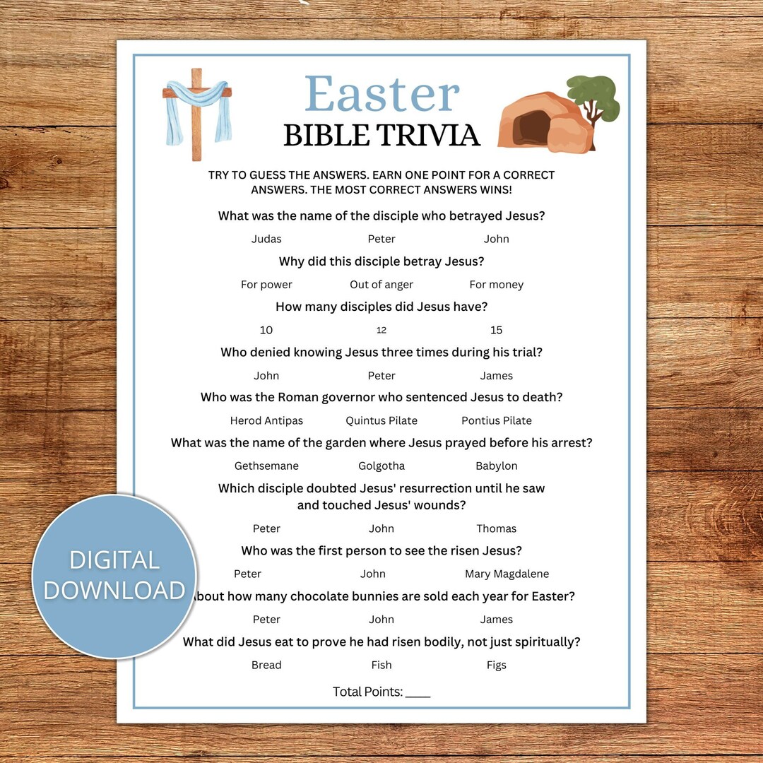 Easter Bible Trivia Game, Easter Party Game, Easter Bible Printable ...