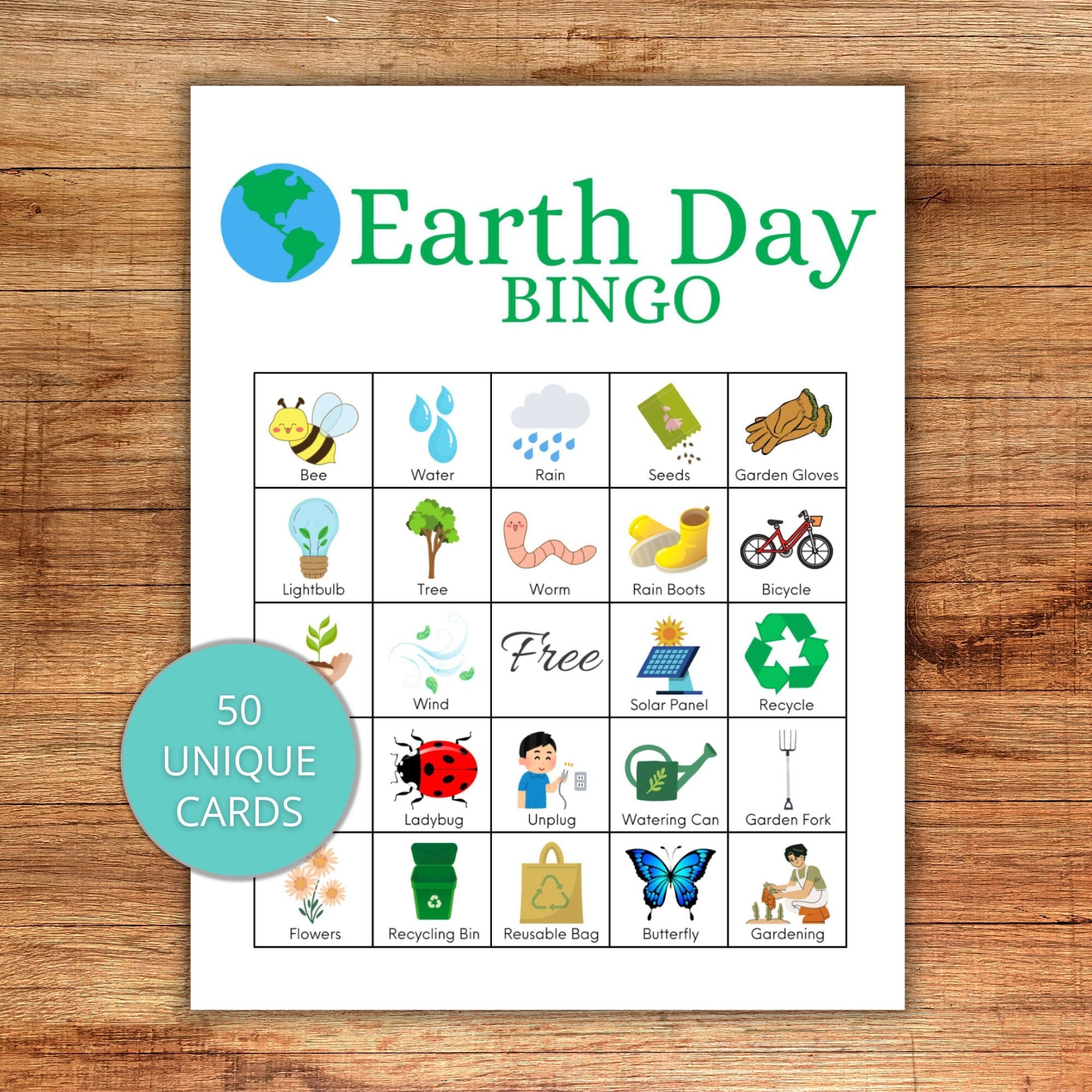 Earth Day Bingo, Printable Earth Day Bingo Game, 50 Earth Day Bingo ...