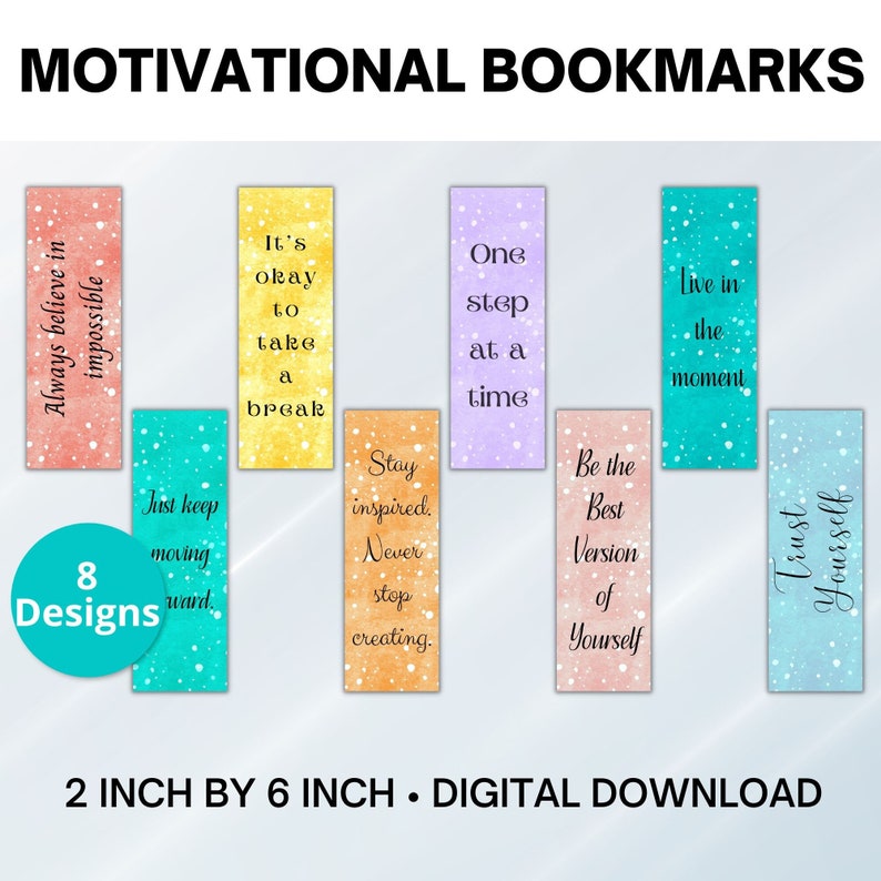 Printable Bookmarks With Motivational Sayings, Set of 8 Motivational ...
