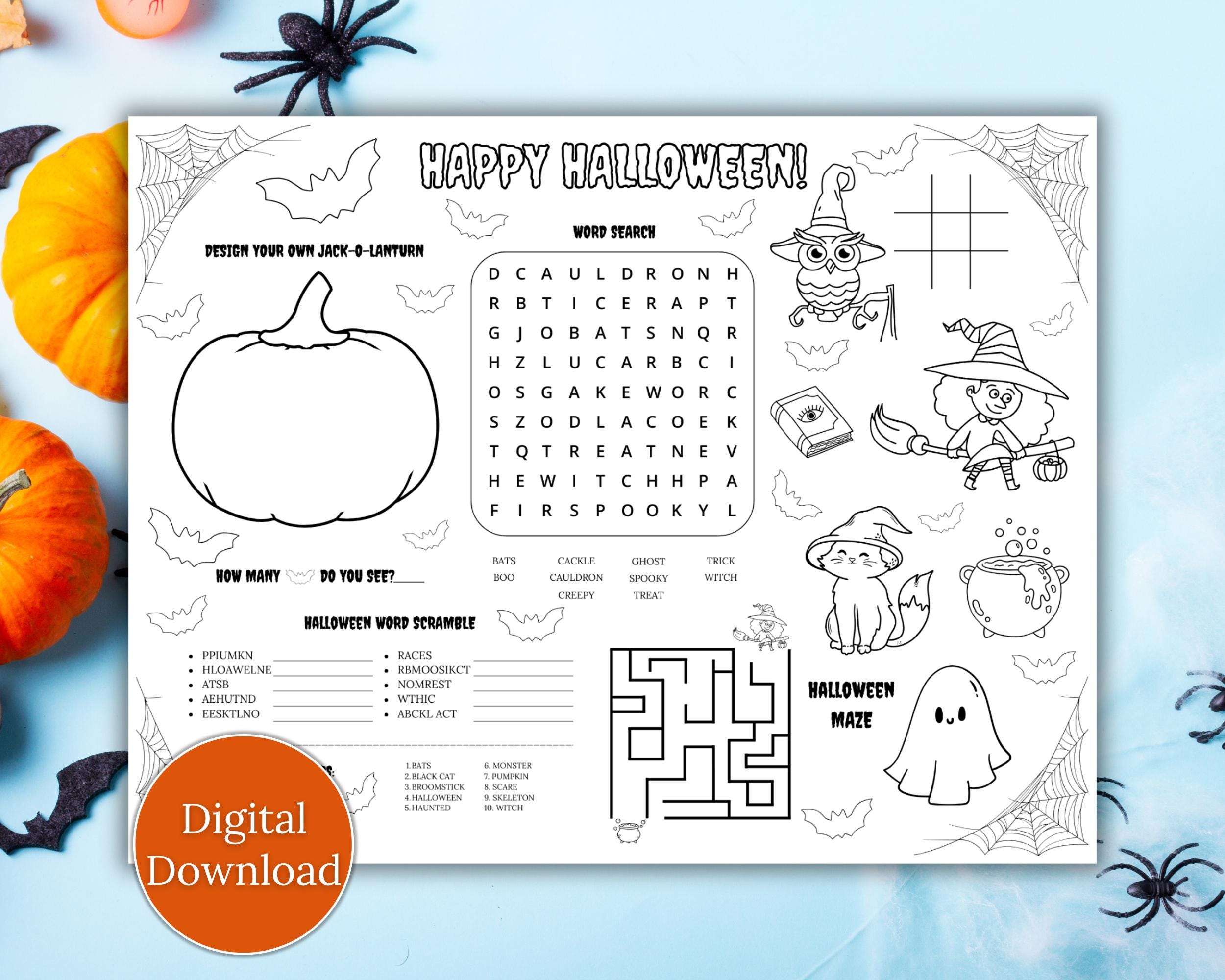 Halloween Activity Page, Printable Halloween Coloring Page, Halloween ...