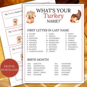 What's Your Turkey Name Game, Thanksgiving Games for Family, Fun ...