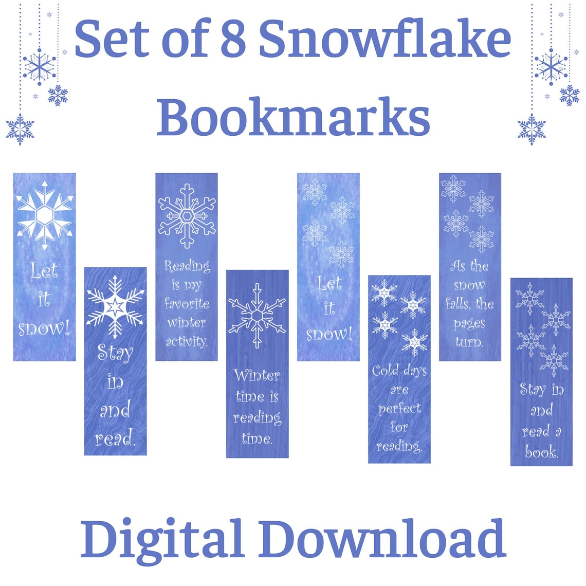Set of 8 Snowflake Bookmarks Snowy Bookmarks Winter - Etsy