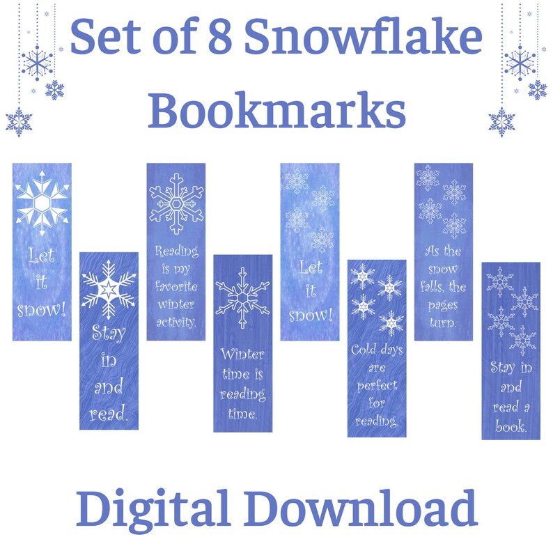 Set of 8 Snowflake Bookmarks Snowy Bookmarks Winter - Etsy