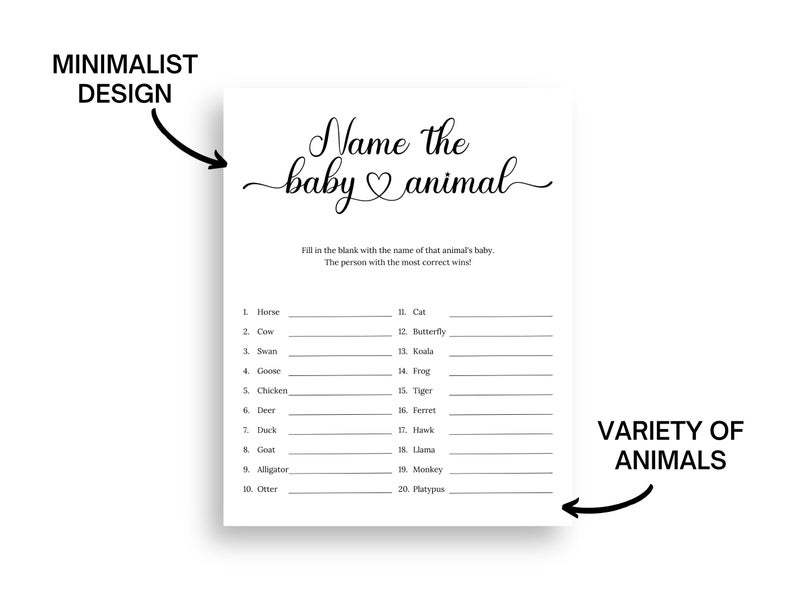 Baby Animal Game, Name the Baby Animal Baby Shower Game Printable - Etsy