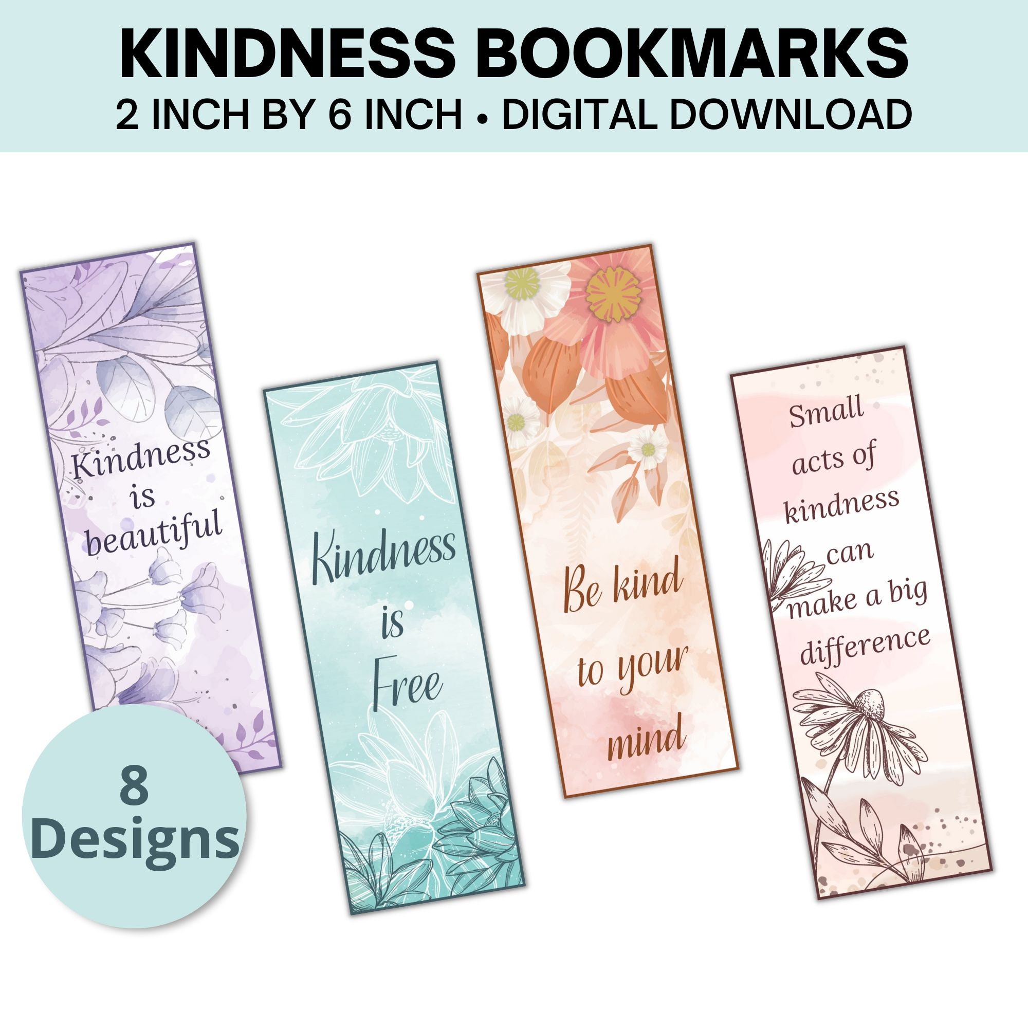 Set of 8 Kindness Bookmarks, Printable Kindness Bookmarks, Digital ...