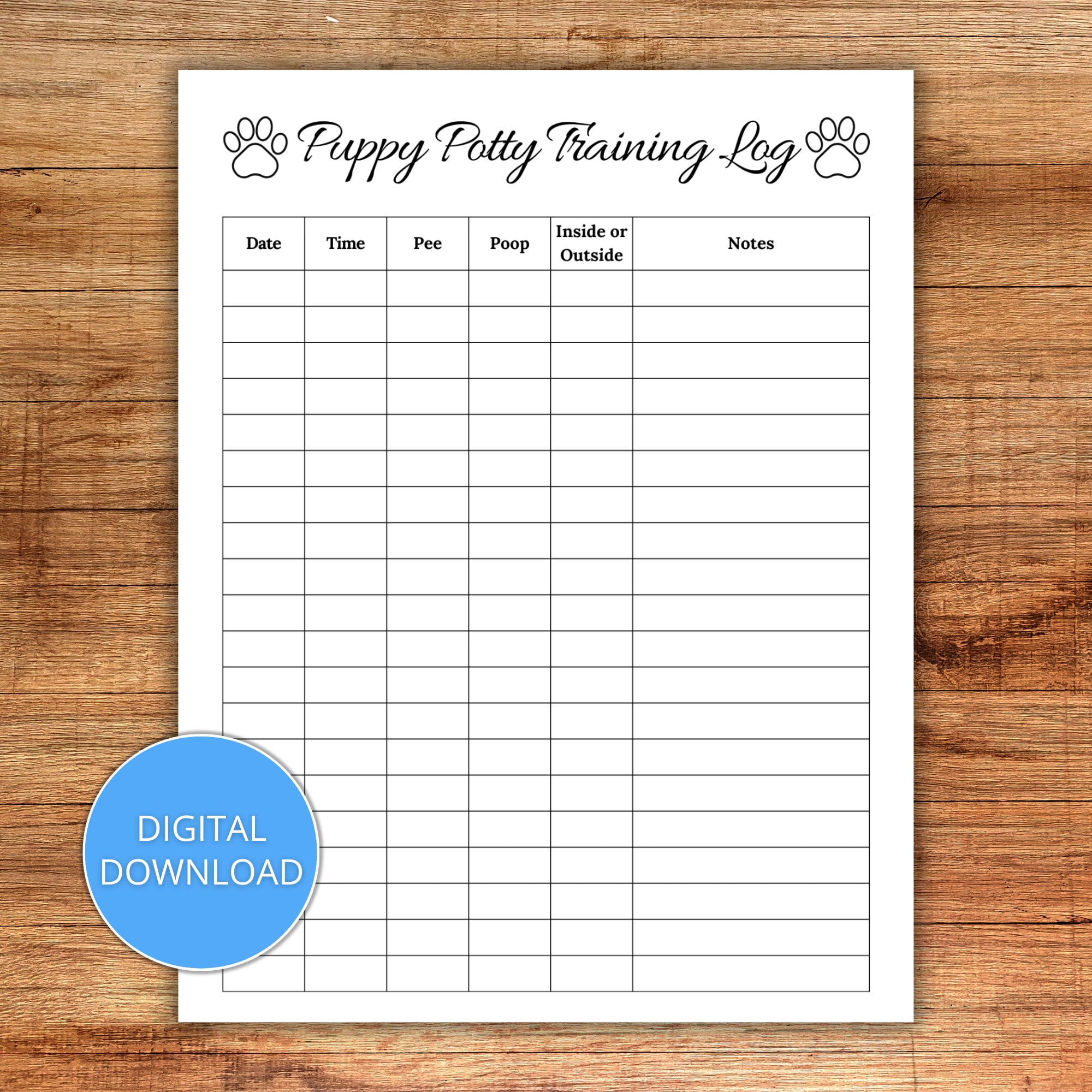 Puppy Potty Training Log, Puppy Potty Training Tracker, Printable Puppy ...
