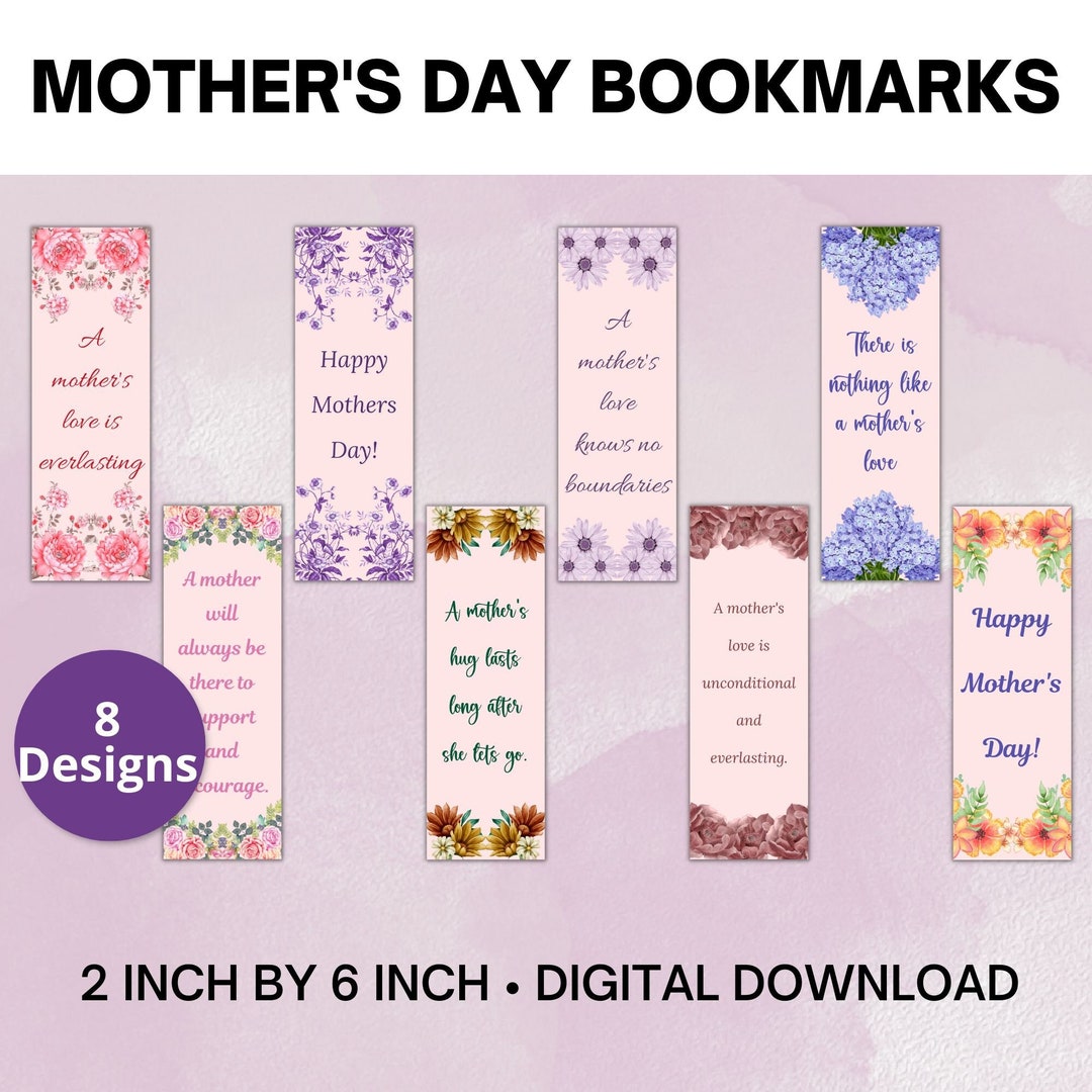 Set of 8 Mother's Day Bookmarks, Digital Bookmarks to Download - Etsy
