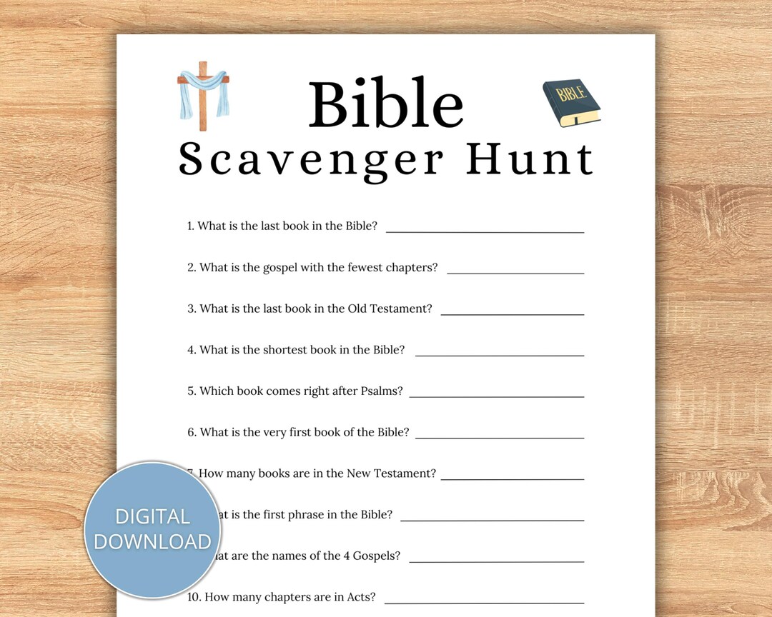 Bible Scavenger Hunt, Bible Trivia, Sunday School Game, Church ...