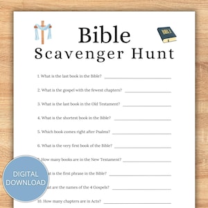 Bible Scavenger Hunt, Bible Trivia, Sunday School Game, Church ...