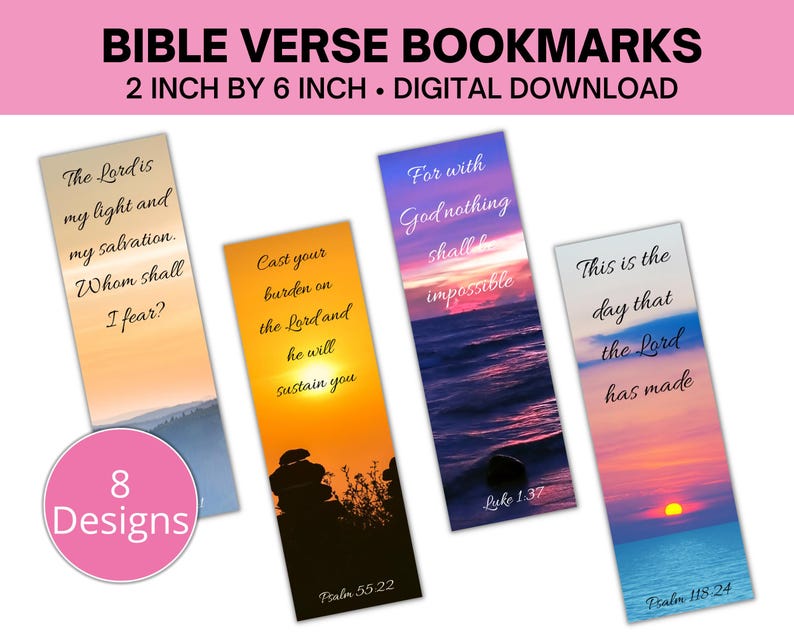 Set of 8 Bible Verse Bookmarks, Printable Bible Verse Bookmarks ...