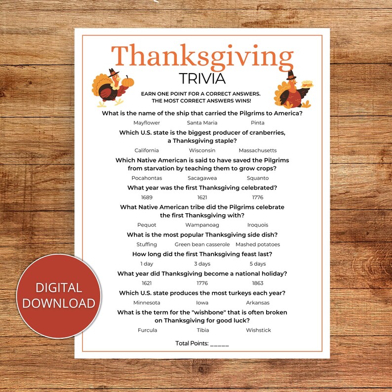 Thanksgiving Trivia Game, Thanksgiving Party Game, Thanksgiving ...