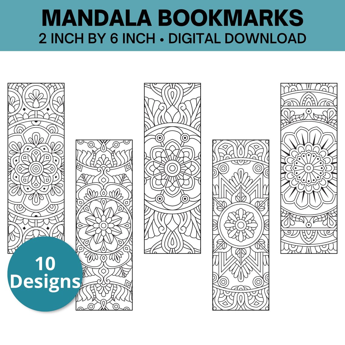Set of 10 Mandala Bookmarks, Coloring Bookmarks, Digital Bookmarks to ...