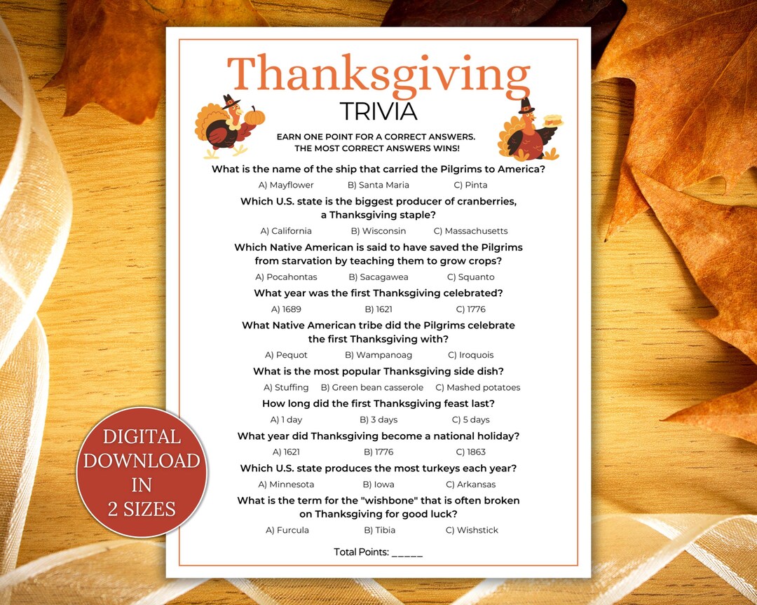 Thanksgiving Trivia Game, Thanksgiving Games for Family, Fun ...