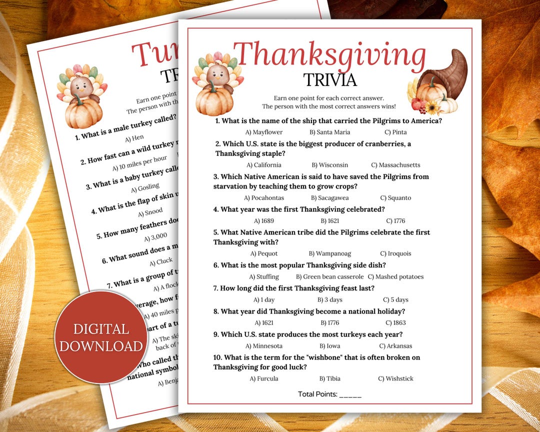 Thanksgiving Trivia Games, Turkey Trivia, Thanksgiving Games for Family ...