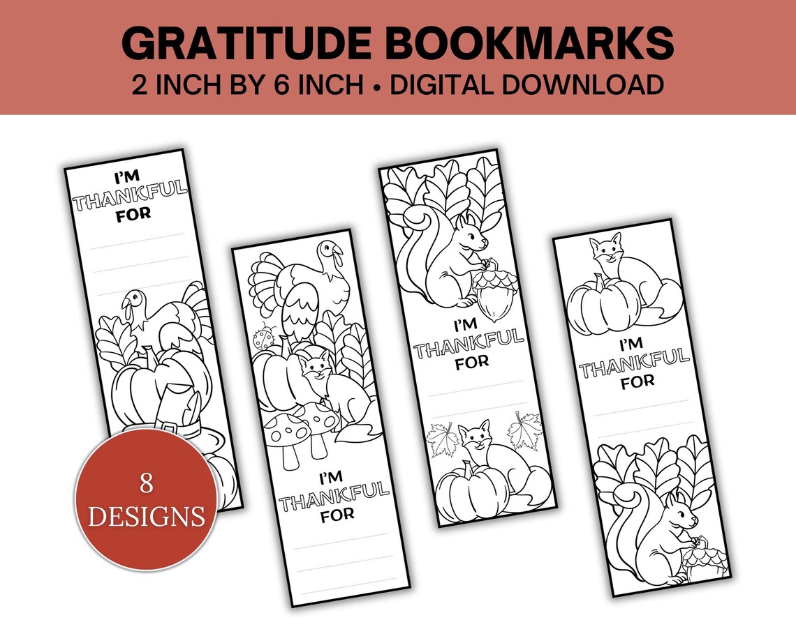 Set of 8 Gratitude Bookmarks, Thanksgiving Bookmarks, Fall Bookmarks ...