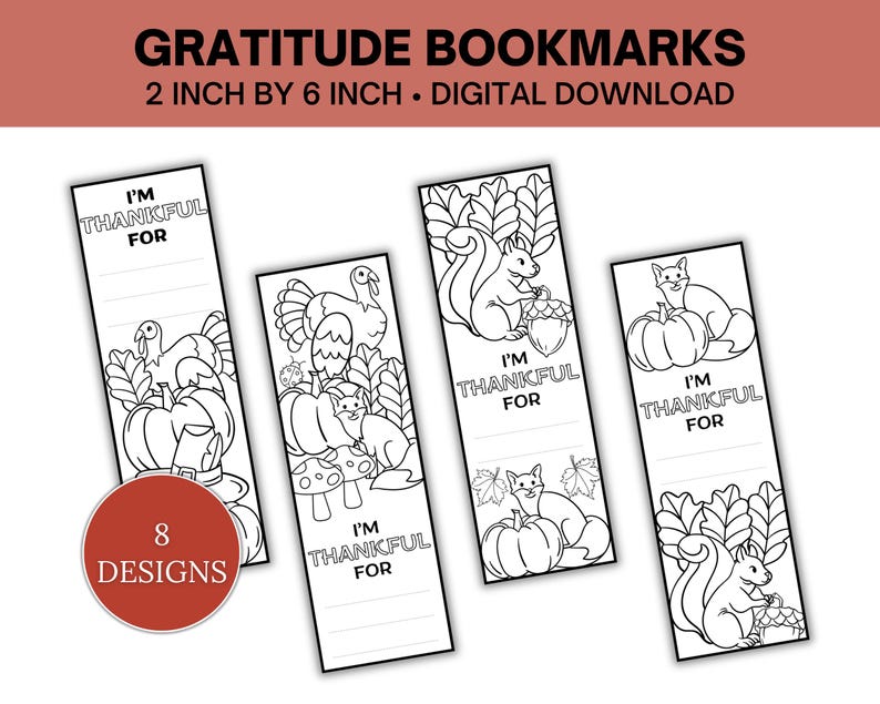 Set of 8 Gratitude Bookmarks, Thanksgiving Bookmarks, Fall Bookmarks ...