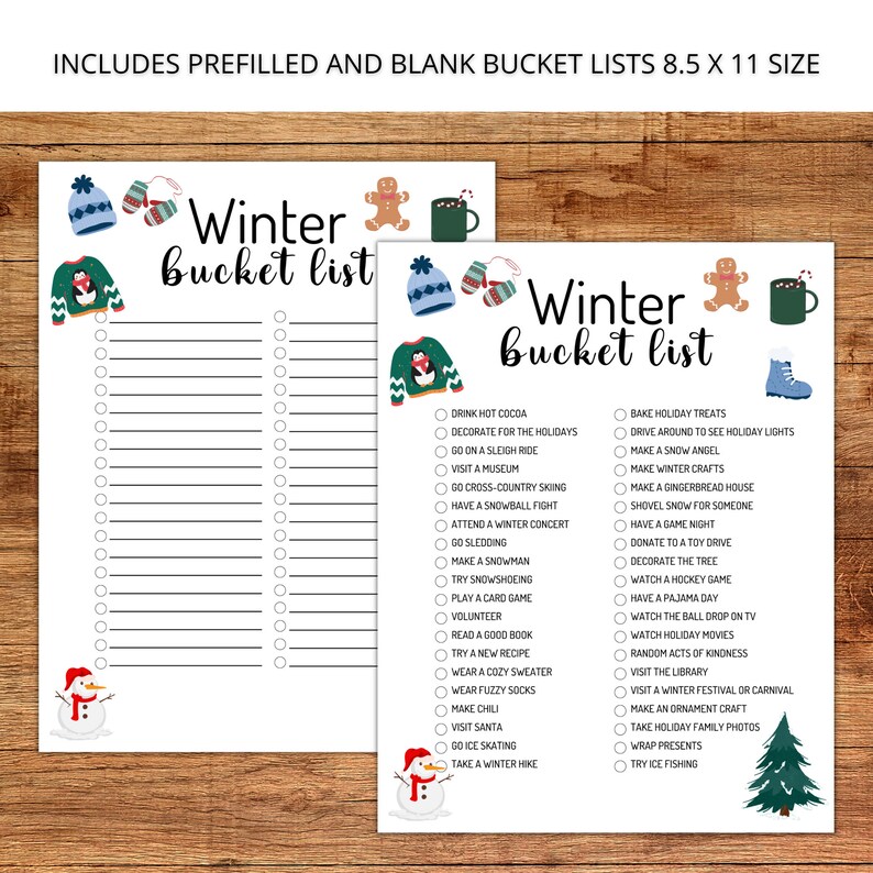 Winter Bucket List, Winter Bucket List for Families - Etsy