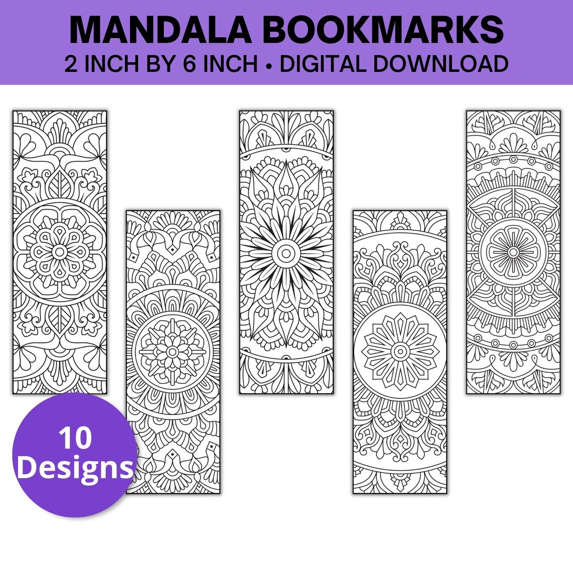 Set of 10 Mandala Bookmarks, Coloring Bookmarks, Digital Bookmarks to ...
