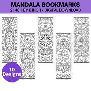 Set of 10 Mandala Bookmarks, Coloring Bookmarks, Digital Bookmarks to ...