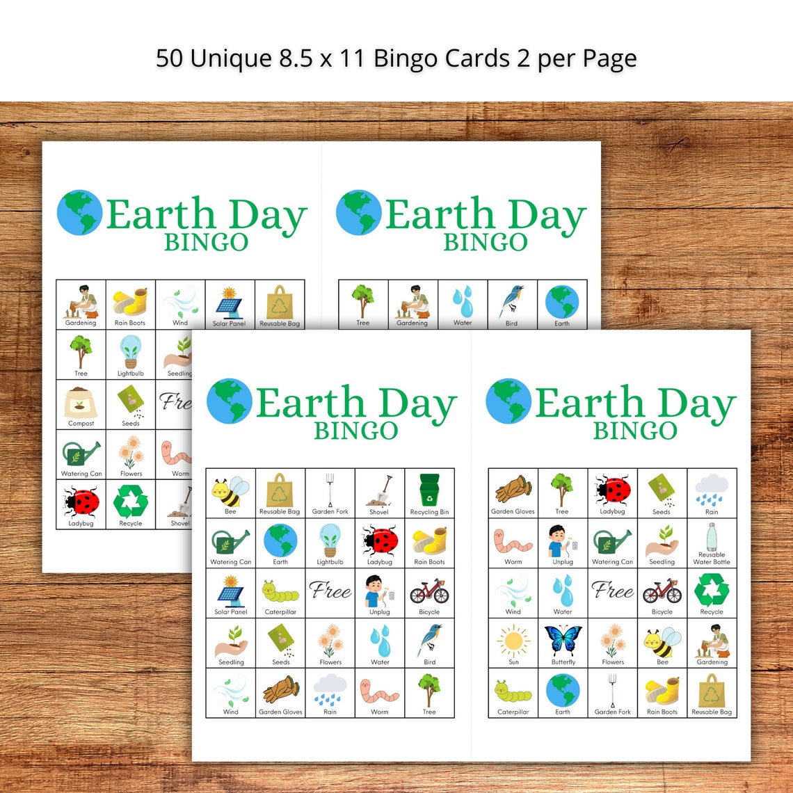 Earth Day Bingo, Printable Earth Day Bingo Game, 50 Earth Day Bingo ...