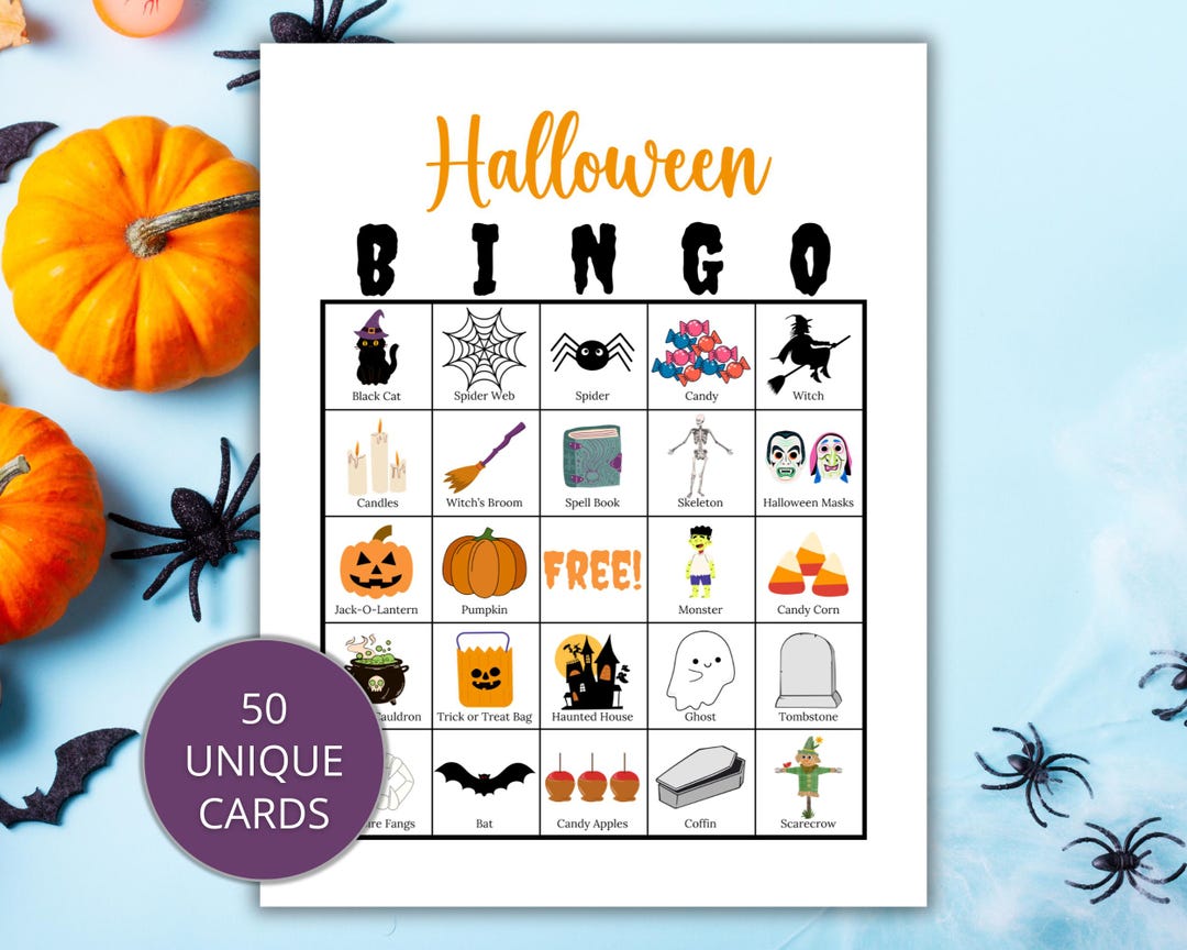 Halloween Bingo, Printable Halloween Bingo Game, 50 Halloween Bingo ...