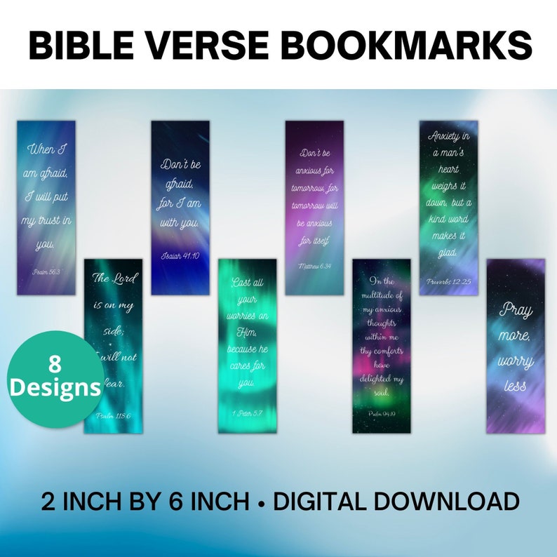 Set of 8 Bible Verse Bookmarks, Printable Bible Verse Bookmarks ...