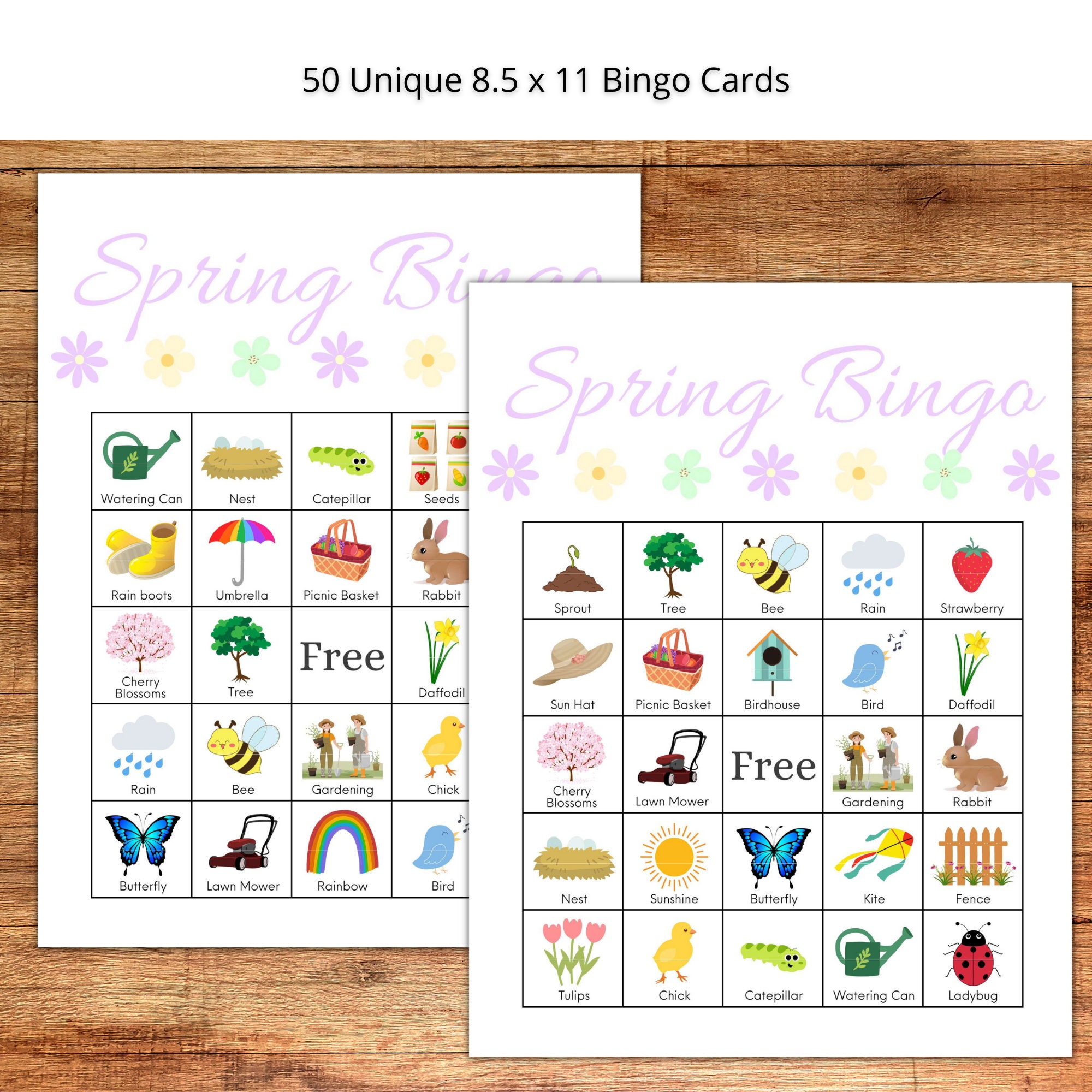 Spring Bingo, Printable Spring Bingo Game, 50 Spring Bingo Cards - Etsy
