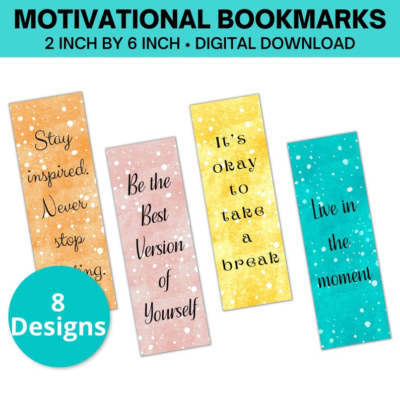 Printable Bookmarks With Motivational Sayings, Set of 8 Motivational ...