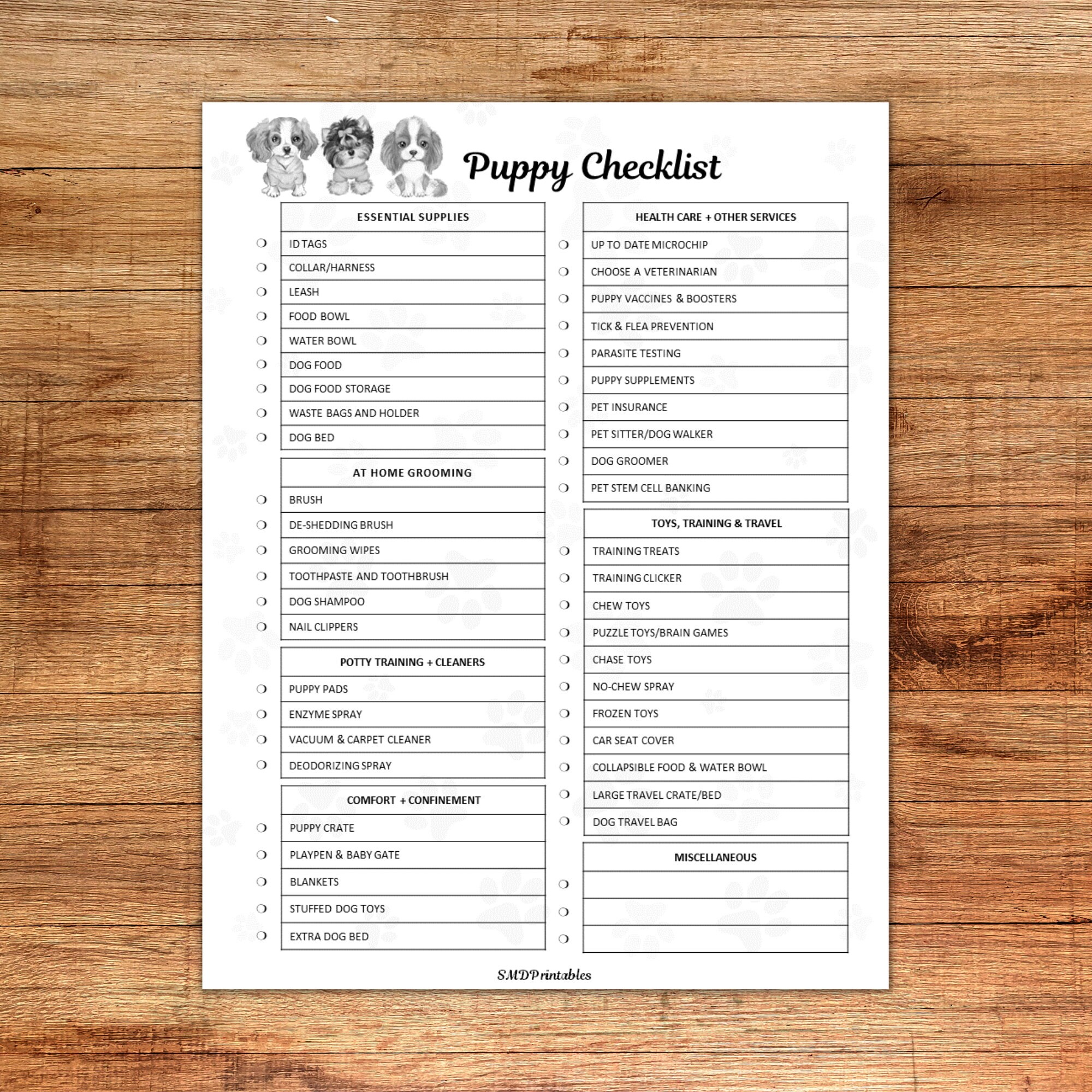 Black and White Printable Puppy Checklist, Puppy Vaccination Tracker ...