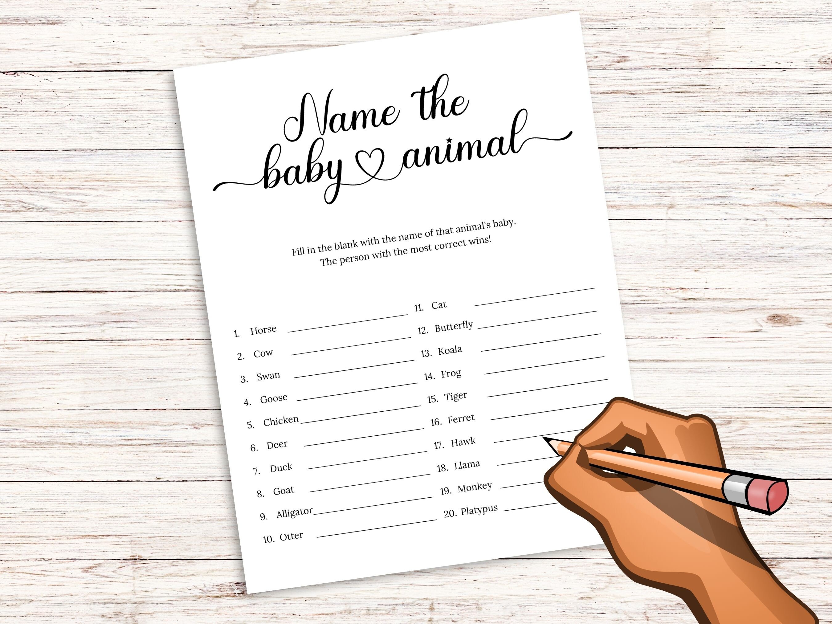 Baby Animal Game, Name the Baby Animal Baby Shower Game Printable - Etsy