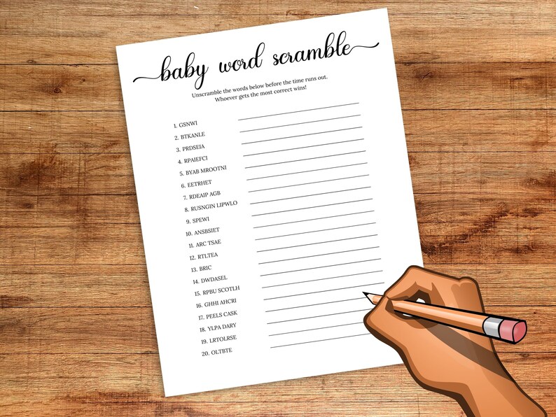 Baby Shower Word Scramble With Answer Key, Baby Shower Word Game, Baby ...