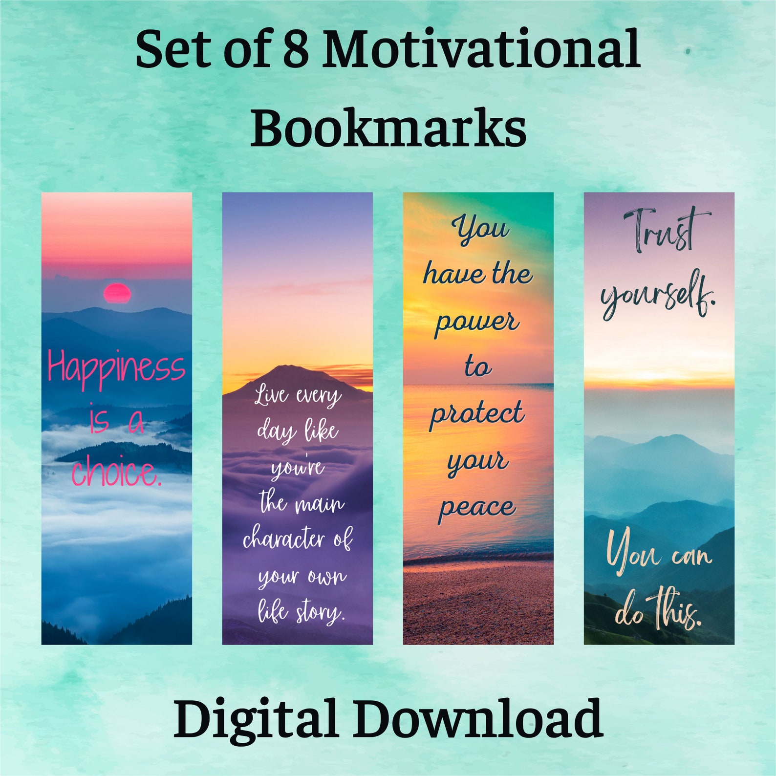 Printable Motivational Bookmarks Set of 8 Bookmarks With - Etsy