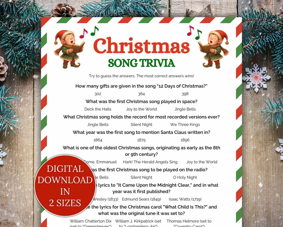 Christmas Song Trivia Game, Christmas Party Game, Christmas Printable ...