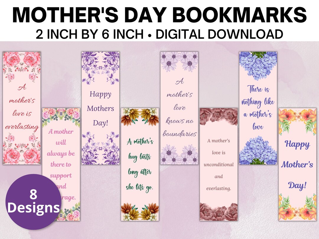 Set of 8 Mother's Day Bookmarks Digital Bookmarks to - Etsy