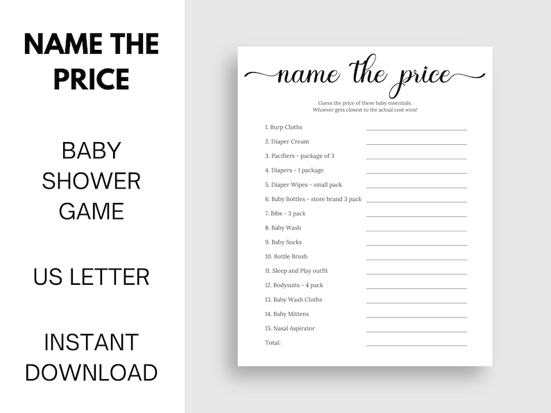 Name the Price Baby Shower Game Printable - Etsy