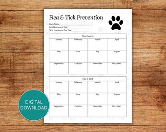 Tick, Flea, and Heartworm Prevention Tracker Dog Themed - Etsy