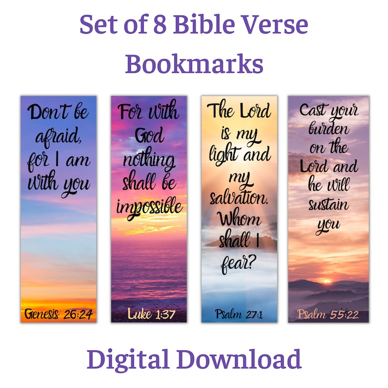 Set of 8 Bible Verse Bookmarks Printable Bible Verse - Etsy