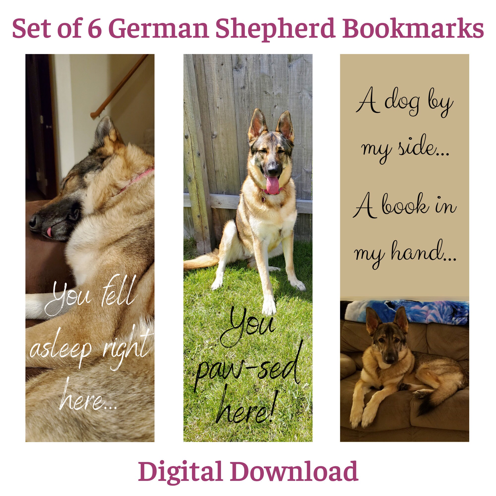 Set of 6 German Shepherd Bookmarks Dog Bookmarks Digital | Etsy